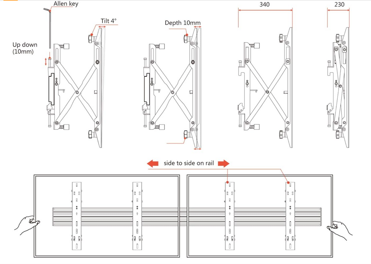 2x2 Video Wall Rail Mounting System - Pop out brackets with Microadjus ...